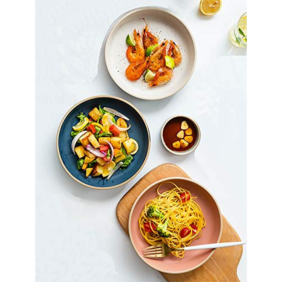 MDZF SWEET HOME 8-Inch Deep Porcelain Dinner Dishes Set, Pasta Bowls, Matte Glaze Serving Dishes Salad Dessert Bowls - 25 Oz - Set of 4