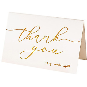 Crisky 50 Pcs Gold Foil Thank You Cards With 50 Envelopes & 50 Stickers Simple, Chic, Elegant Greeting Cards Perfect for: Wedding/Business/Birthday/Graduation etc. 4 x 6 inches 50 Pack