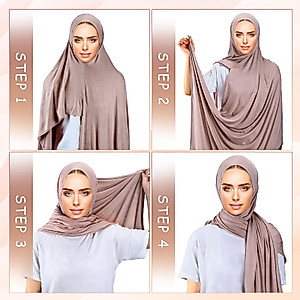 Handepo Instant Hijab Jersey Hijab for Women Muslim Head Scarf Lightweight Long Soft Hijab Shawl Stretch Scarf Wrap (Multicolor,6 Pcs)