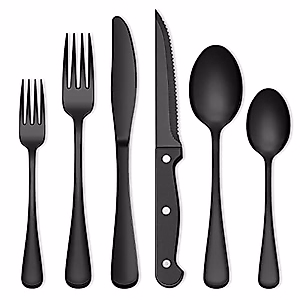 72-Piece Black Silverware Set, Umite Chef Flatware Set with Steak Knives for 12, Food-Grade Stainless Steel Cutlery Set, Includes Spoons Forks Knives, Kitchen Cutlery for Home Office Restaurant Hotel