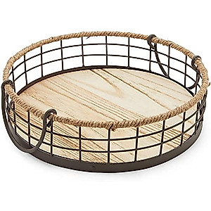 Round Wooden Wire Basket Trays with Handles, Farmhouse Decor (2 Sizes, 2 Pack)