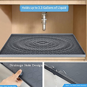 TALVADI Under Sink Mat - Under Sink Tray, 34"x22" Flexible Waterproof Silicone Under Sink Organizer with Drain Hole, Sink Cabinet Protector Mat for Kitchen & Bathroom