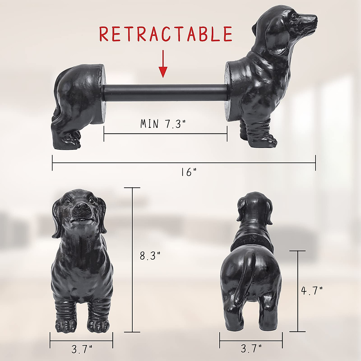 Dachshund Dog Paper Towel Holder for Kitchen, Freestanding Countertop Kitchen Paper Towel Holder, Vintage Animal Tissue Towel Display Stand, Black