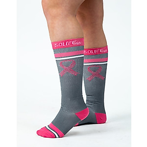 Graduated Compression Socks (15-20 mmhg) (L/XL, Pink Survivor) BREAST CANCER