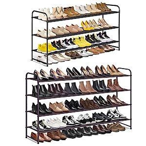 MISSLO 3-Tier Long Shoe Rack for Closet and 4 Tier Long Shoe Organizer for Closet Shoe Organizer for Closet Floor Entryway Storage Stackable Wide Shoe Shelf Stores Men Sneakers