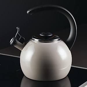 Circulon Enamel on Steel Whistling Teakettle/Teapot With Flip-Up Spout, 2 Quart - Gray