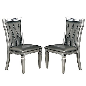Poundex Set of 2 Dining Chair with Button Tufted, Dark Grey