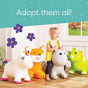 Hearthsong Bouncy Inflatable Animal Jump-Along, 28”L x 13.5”W x 17.5”H, Hand Pump Included, 150 lbs., Ages 12 Months and Up, Fox