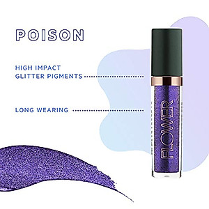 Flower Beauty Warrior Glitter Liquid Eyeshadow Long-Lasting High Impact Shimmer for Eyes CrueltyFree Makeup, Poison, 0.135 Ounce