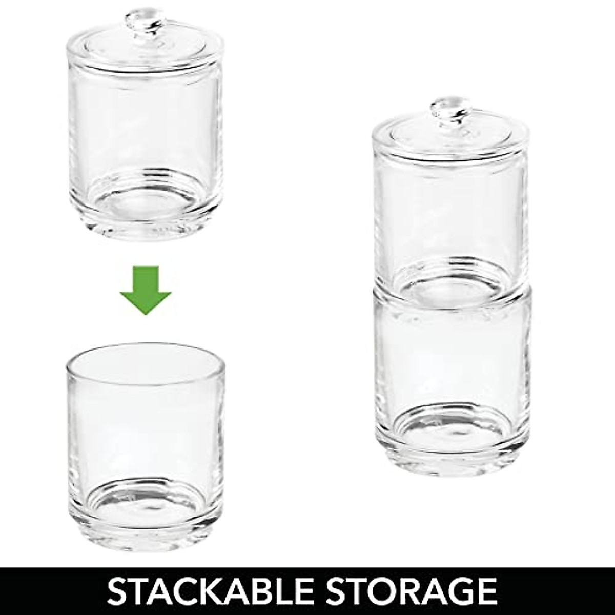 mDesign Glass Apothecary Storage Canister Holder Jar for Bathroom Vanity Cabinet or Counter Organization - Holds Cotton Swabs, Bath Salts, Makeup, Hair Accessories - Joli Collection - Clear