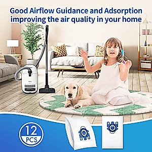 Rowhalf 12 Pack 3D Airclean Dust Bags, Compatible with Miele GN Vacuum Cleaner Bags, Replacement for Miele Classic C1 Complete C1, C2, C3, S400i S600 S2 S5 S8 Series, with 4 MP Filters, 4 AirClean Filters