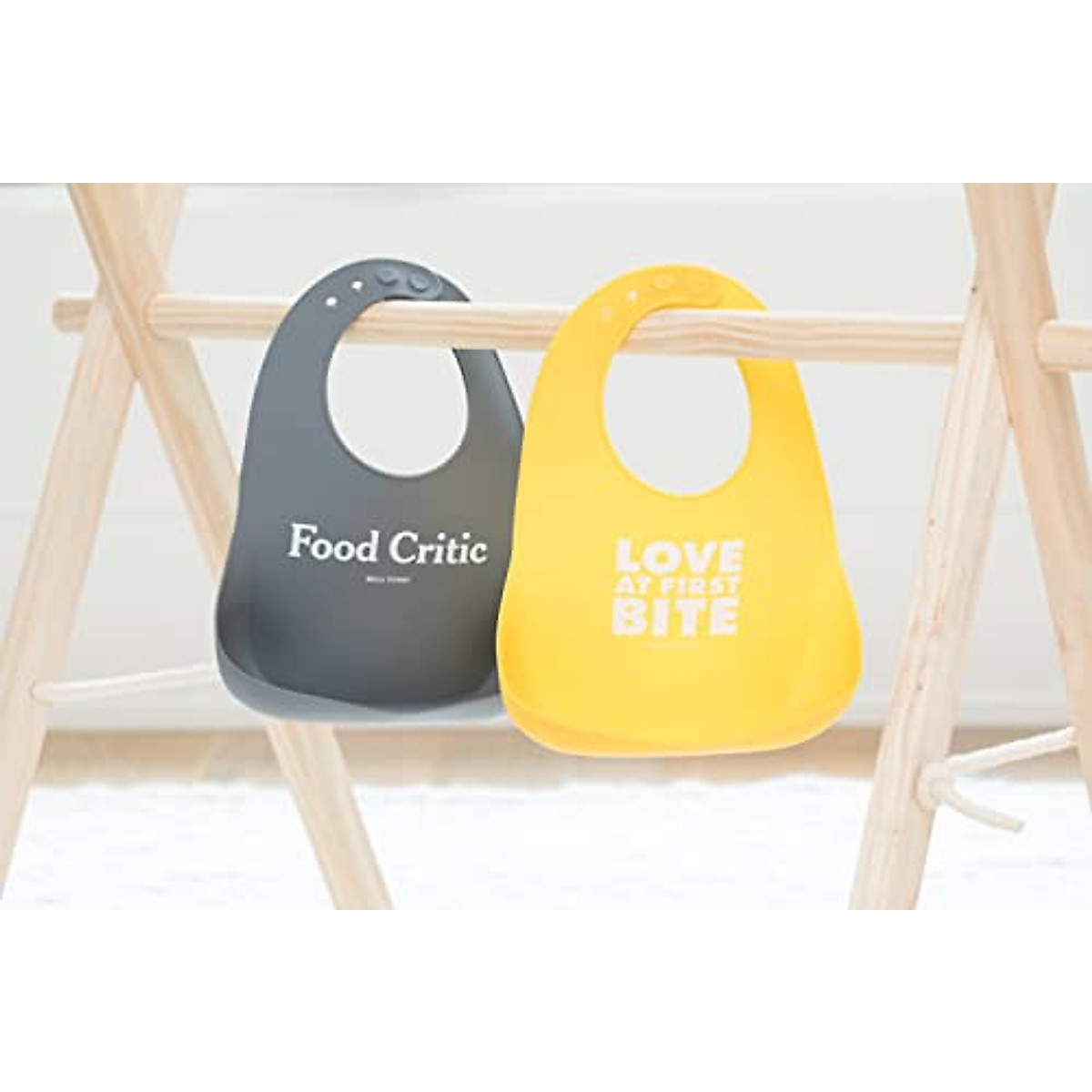 BELLA TUNNO Wonder Bib 2pk - Adjustable Silicone Baby Bibs for Girls & Boys, Durable and Waterproof BPA Free Silicone, Love at First Bite & Food Critic