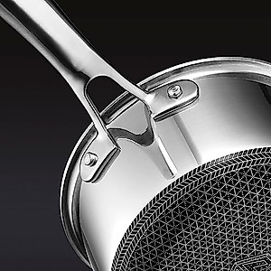 HexClad 1 Quart Hybrid Stainless Steel Pot with Glass Lid, Stay Cool Handle, Non-Stick, Dishwasher, Oven Safe, Works on Induction, Ceramic and Gas Cooktops