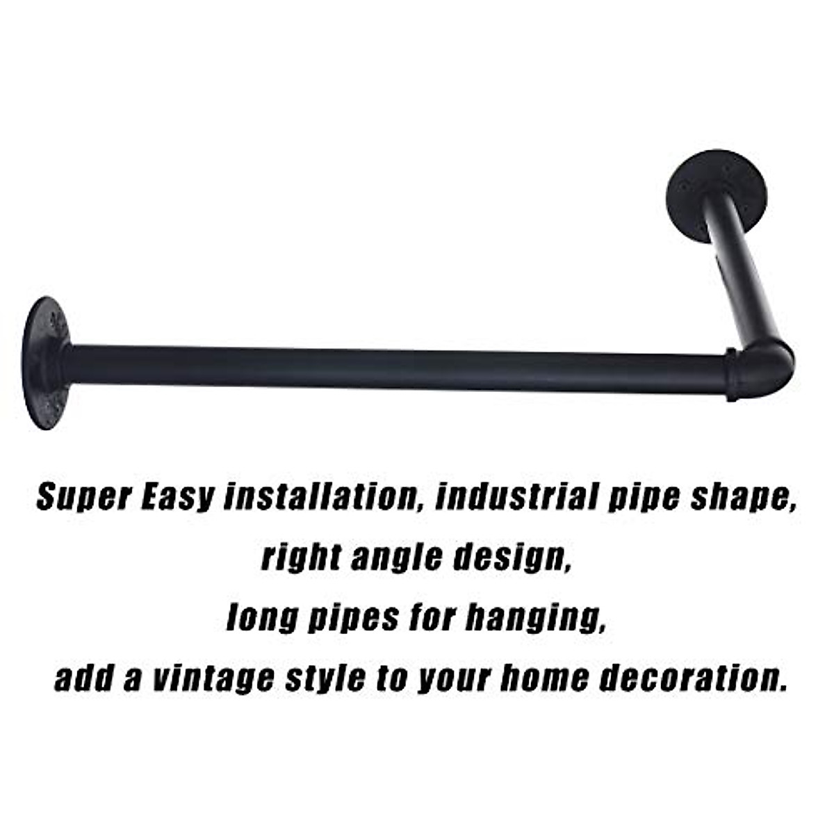 AddGrace Industrial Pipe Garment Rack Iron Wall Mounted Right Angle Corner Clothing Rack with Screws DIY Home Storage Display (Black) 18.1"