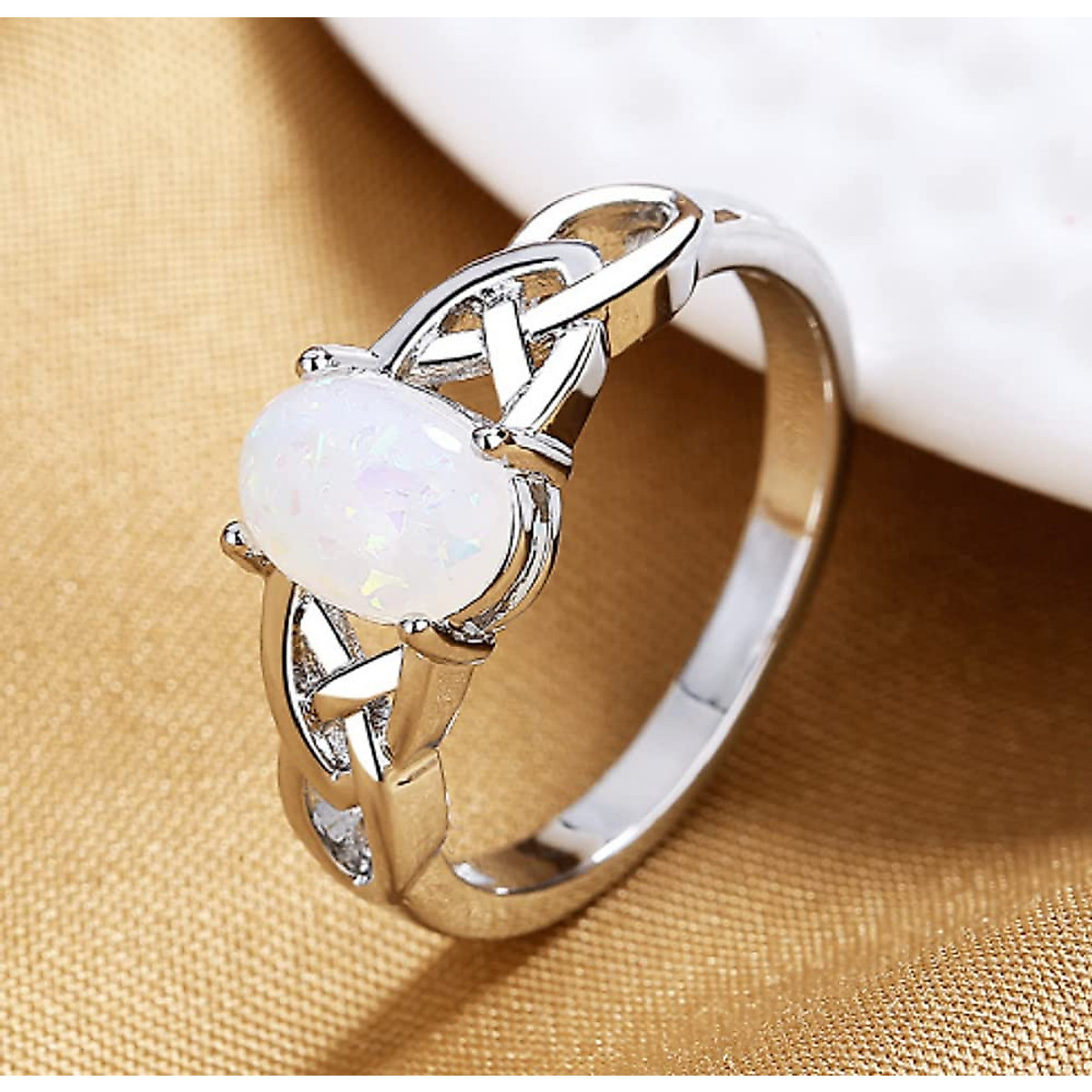 HUKQBUNX 925 Sterling Silver Oval Moonstone Celtic Trinity Diamond Inlaid Women's Personalized gem Ring Size 6-10 (Size 10)