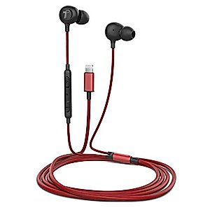 Thore iPhone 13/14 Earphones (V60) Wired in Ear Lightning Earbuds (Apple MFi Certified) Headphones with Microphone/Remote for iPhone 12/11/Pro Max/Xr/Xs Max/X/8/7 - Red