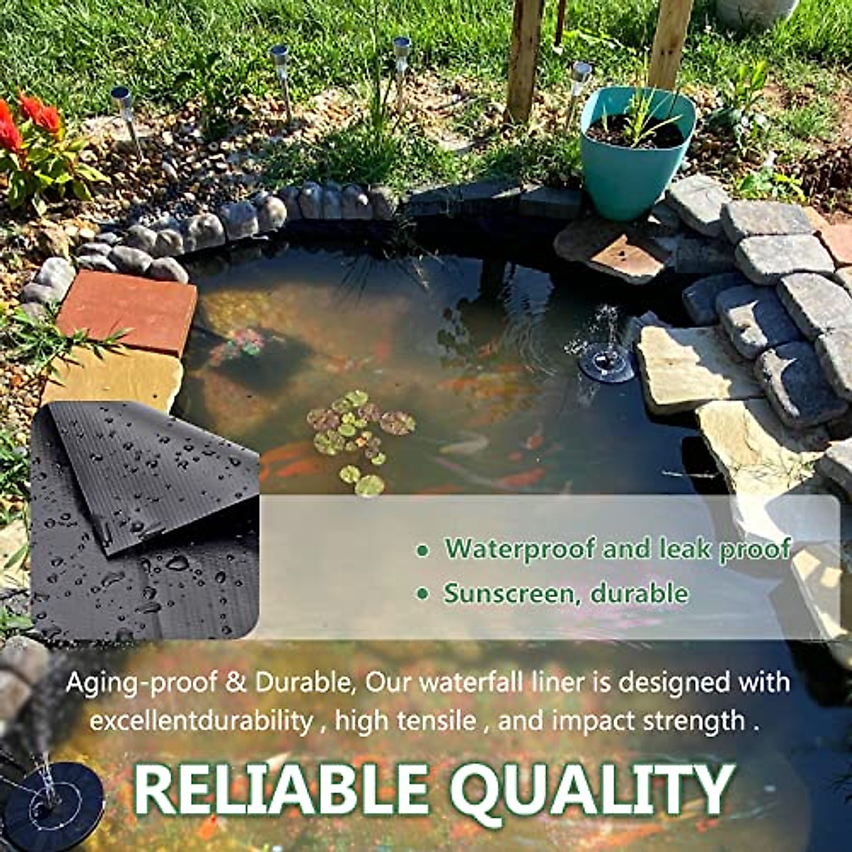 Topdeep 10x15 ft Pond Liner, LDPE 20 Mil Thickness Fish Pond Liners for Outdoor Ponds, Pond Skins for Waterfall, Fish or koi Pond, Fountains and Bed Planter