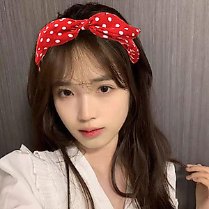 Polka Dot Bunny Ear Knotted Bow Headbands - Vintage Hair Accessories for Women and Girls with Non-Slip Top Knot