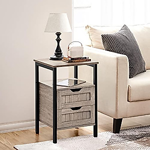 Yaheetech Nightstand with 2 Drawers and Open Shelf, Bedside Table Bedside Cupboard with Adjustable Feet, Wooden Bedside Cabinet Sofa Side Table End Table for Bedroom/Small Space, Gray
