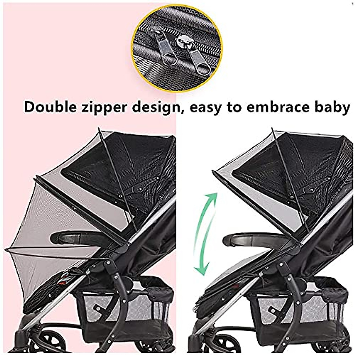 Mosquito Netting for Stroller, Encrypted Stroller Mosquito Net Full Cover, Stretchable Netting Breathable Folding Dual-Use Zipper Mesh Mosquito Net for Baby Car seat Cover (Black), XLXQ012
