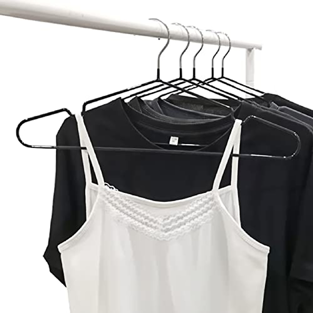 GXLQIJU Clothing Hangers Non-Slip Durable Metal Hanger with Rubber Coating Space-Saving Slim Standard Clothes Hangers for Shirt Skirt Coat (Black, 32pack)
