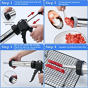 WILDDIGIT 3rd Gen 2.1 LB Professional Jerky Gun Kits, Sausage Stuffer, Stainless Steel Jerky Maker, Jerky Shooter, Beef Jerky Making Gun with 5 Nozzles, 1 meat pusher and 5 Cleaning Brushes