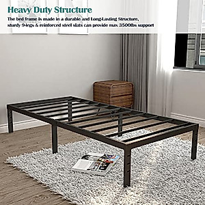 Eavesince Twin XL Bed Frame No Box Spring Needed 18 Inch Tall Max 1000 Pound Heavy Duty Metal Twin Size Platform Extra Long Easy Assembly Noise Free-Black