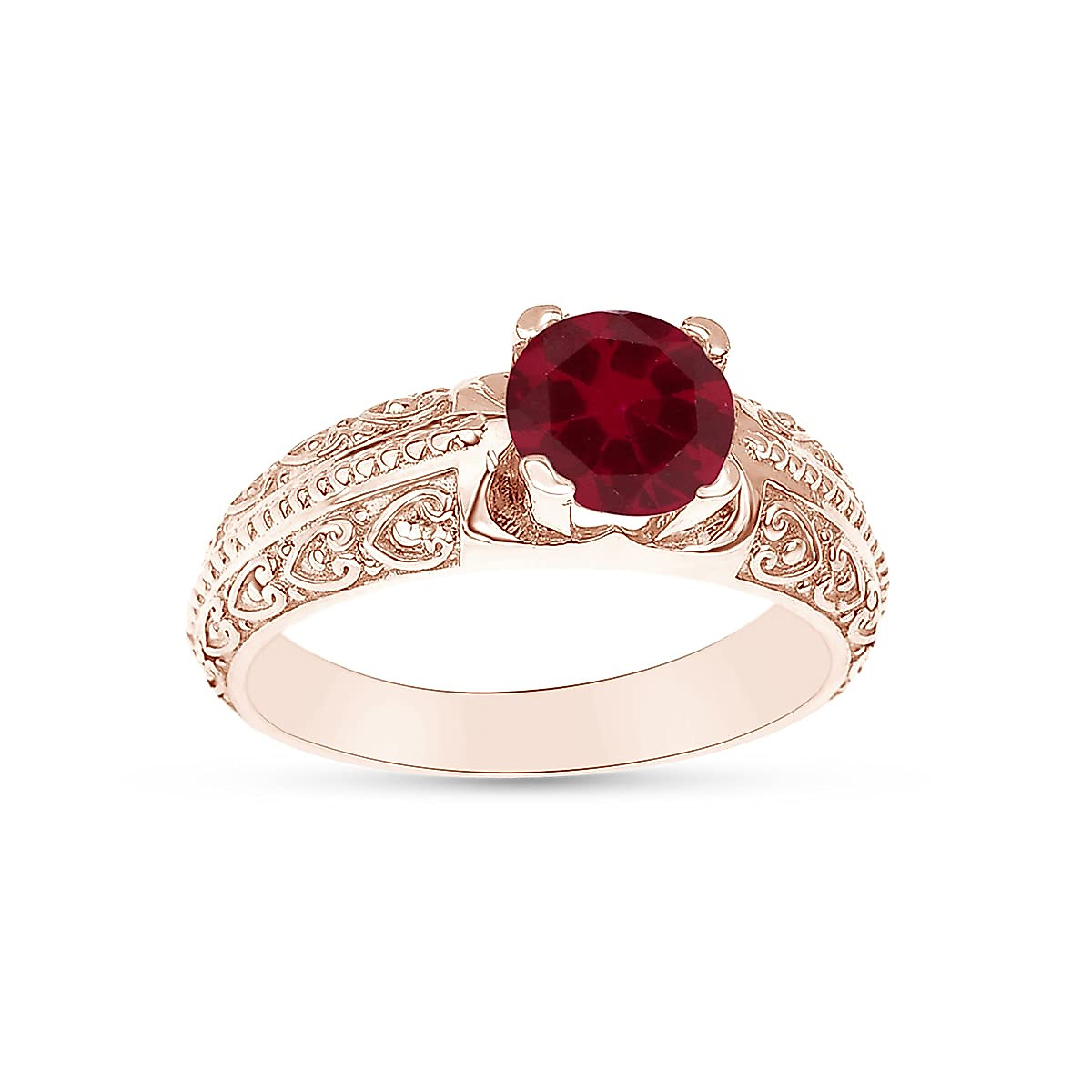AFFY Round Shape Simulated Ruby In 14K Rose Gold Over 925 Sterling Silver Ring Size 4