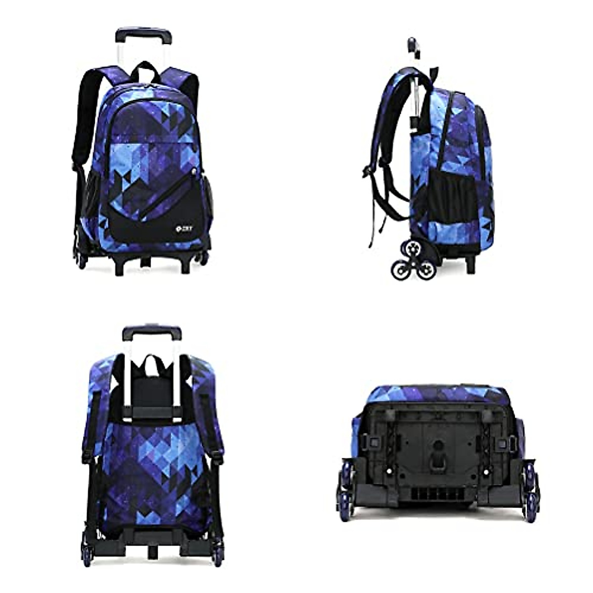 3Pcs Black Galaxy Rolling Backpacks for Boys Middle School Bags Trolley Elementary Bookbags on 6 Wheels