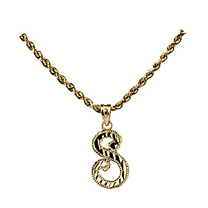 LoveBling 10K Yellow Gold Diamond Cut Cursive Initial Pendant Charms Available Letters from A to Z (S)