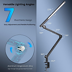 AmazLit Desk Lamp, Desk Light with Clamp, Stepless Dimming & Adjustable Color Temperature Modern Eye-Caring Architect Lamp with Memory & Timing Function for Study, Work, Home, Office, 15W