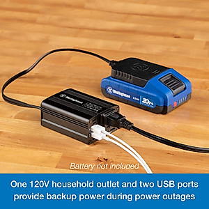 Westinghouse Outdoor Power Equipment 20V Cordless Power Inverter with Dual USB Ports, Black