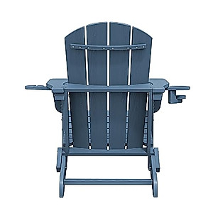 SERWALL Folding Adirondack Chair, HDPE Adirondack Chairs, Plastic Outdoor Chairs- Looks Exactly Like Real Wood- Navy