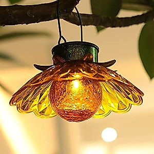 Hanging Outdoor Solar Lights,Amber Crackle Globe Glass, LED Waterproof Solar Lantern Hanging Flower Lights for Yard Suitable for Lawn,Patio,Walkway,Outdoor Garden Decoration Courtyard,1 Pack