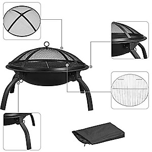 Topeakmart 22inch Fire Pit Outdoor Fireplace Foldable BBQ Firebowl with Carrying Bag Fire Poker for Camping Bonfire Picnic Backyard Garden