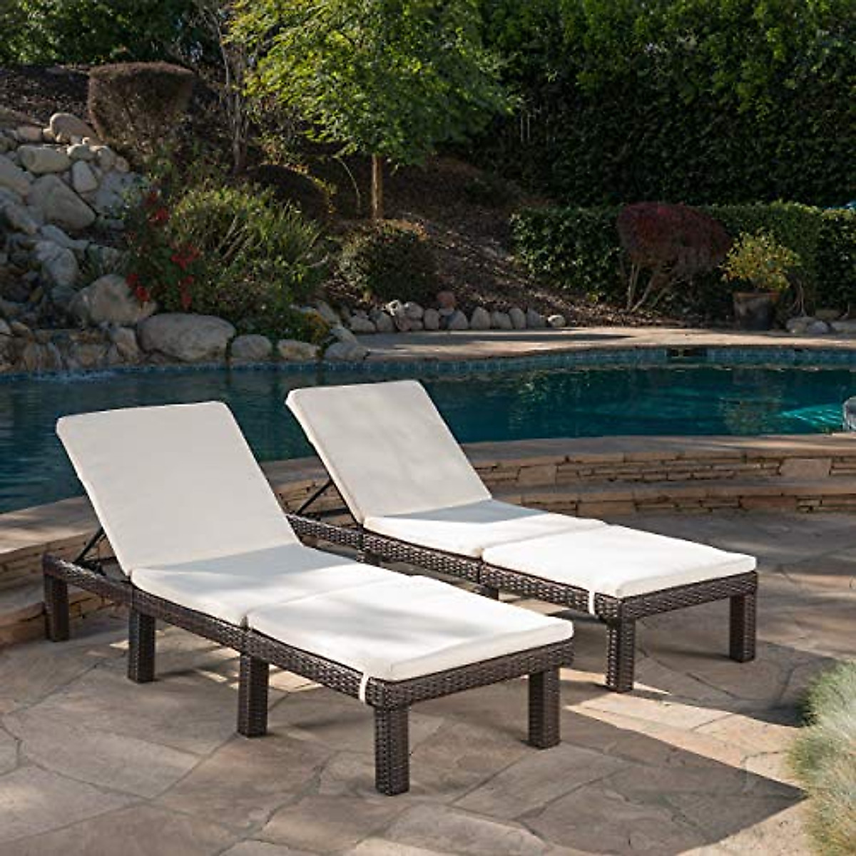 Christopher Knight Home Jamaica Outdoor Wicker Chaise Lounge with Water Resistant Cushion, 2-Pcs Set, Multibrown / Cream