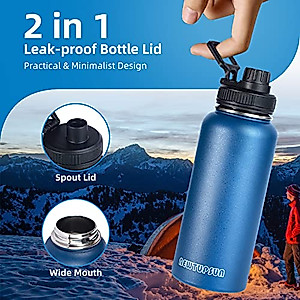 NEWTUPSUN Insulated Water Bottles, 32oz Double Walled Vacuum Insulation Bottle, Stainless Steel Sports Water Jug with Spout Lid & Lanyard,Keep Drinks Hot & Cold,Leak Proof,Sports, Outdoor,Office