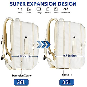 Carry on Backpack for Women, 35L Flight Approved Travel Backpack, Expandable Personal Item Backpack, Water Resistant Lightweight Business College Laptop Daypack Weekender Carry on Bag, Beige