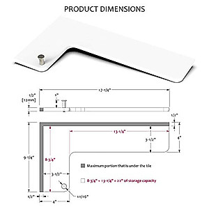 TileWare Corner Shelf for Bathroom Shower & Tub with Sponge or Loofah Hook, Bath - Floating Tile Wall Mount Shelves & Organizer Stand for Shampoo & Bathtub Accessories (Brushed Nickel - Hook)