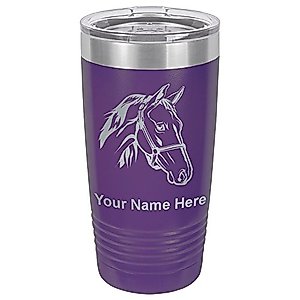 LaserGram 20oz Vacuum Insulated Tumbler Mug, Horse Head 2, Personalized Engraving Included (Dark Purple)