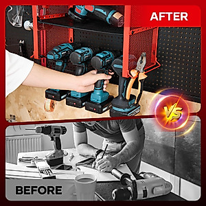 Saker Power Tool Organizer Wall Mount, Power Tool Organizer with Charging Station, 3-Layer, 8 Outlets, 4 Drill Holders, 3 Hooks, Drill Bit Rack, Screwdriver Rack for Garage, Workshop, Home