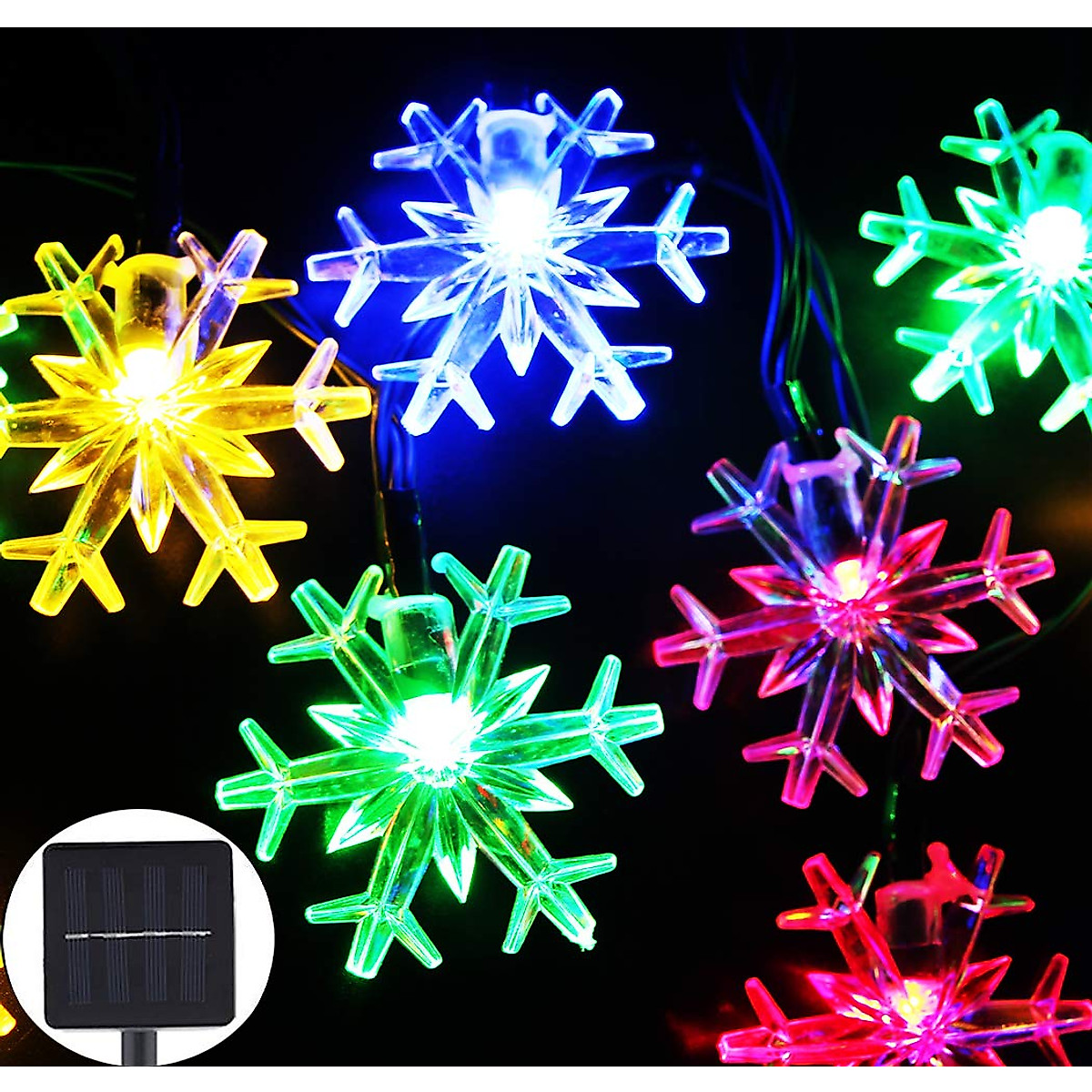 Inngree Solar Christmas Fairy String Lights 20 ft 30 LED 8 Modes Solar Snowflake Outdoor Waterproof Powered String Lights for Garden Patio Yard Home Christmas Tree Parties(Multicolor)