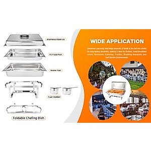 4 Packs Chafing Dish Buffet Set: 9 QT Stainless Steel Buffet Servers - 9 Quart Food Warmer with Fuel Holder & Water Pan - Complete Chafer Set for Parties Wedding Banquet Catering Event
