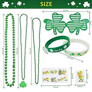 96Pcs St. Patricks Day Party Favors Set Shamrock Glasses Necklaces Bracelets Tattoos St. Patrick's Day Accessories Decorations Supplies