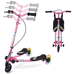 AODI Swing Scooter for Kids, 3 Wheels Foldable Wiggle Scooter Push Drifting with Adjustable & 2 Rear LED Wheels Kicks Scooter for Boys and Girls Ages 3-8