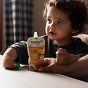 Sprout Organics, Stage 2 Variety Pack, Blueberry Banana Oatmeal, Mixed Berry Oatmeal & Peach Oatmeal with Coconunt Milk, 6+ Month Pouches, 3.5 oz (18-count)