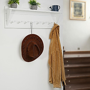 WEBI Coat Rack Wall Mount with Shelf,8 Peg Hooks,34" Long Entryway Shelf with Hooks Underneath for Hanging Coats,Caps,Jacket,Clothes,White
