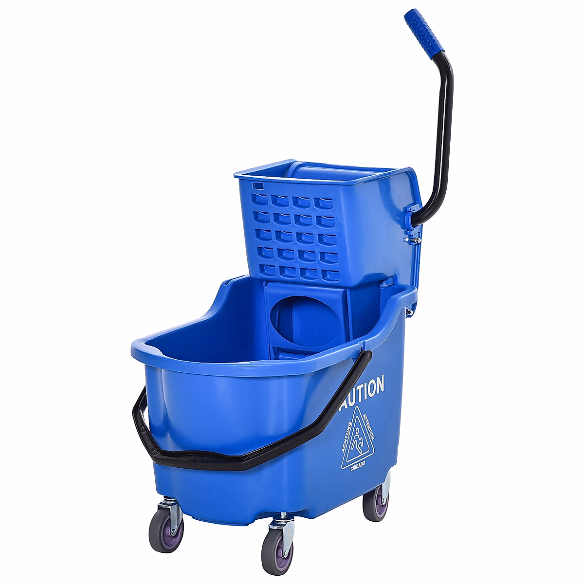 Star20XX Mop Bucket Cart with Side Press Wringer, Metal Handle and 34 Quart Capacity, Blue