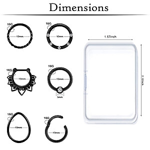 ONESING 16Pcs Black Septum Rings 16G Surgical Steel Septum Jewelry Black Septum Nose Ring Septum Horseshoe Septum Piercing Jewelry Helix Tragus Earring Lip Black Nose Hoop Body Piercing Jewelry