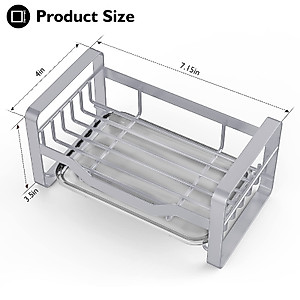 Kitchen Sink Caddy Sponge Holder,Sponge Holder for Kitchen Sink,Kitchen Sink Organizer for Soap Brush Dispenser,Countertop Sink Caddy Organizer with Removable Drain Tray